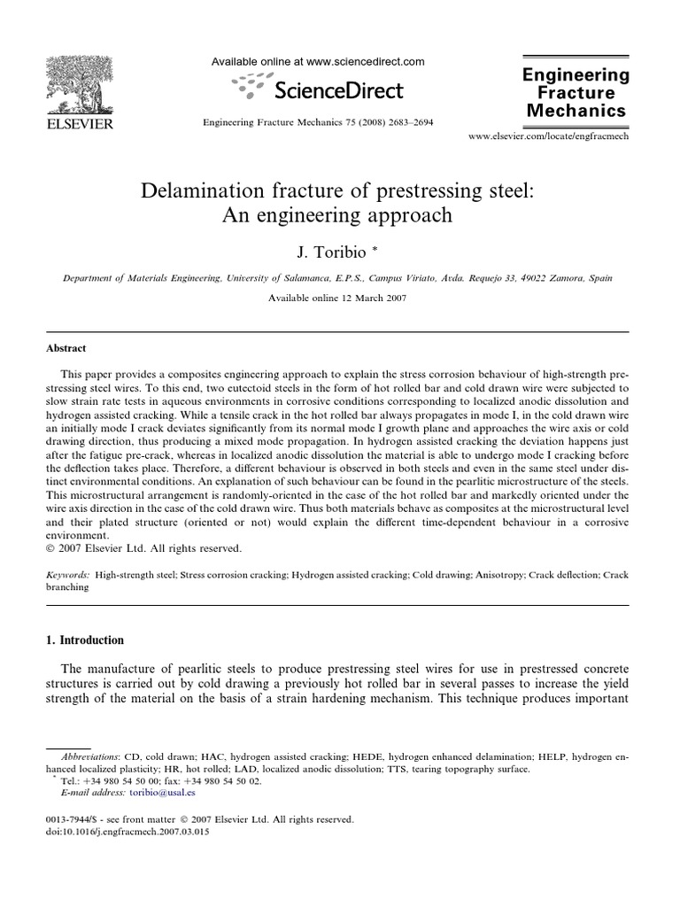 Delamination Fracture Of Prestressing Steel An Engineering Approach