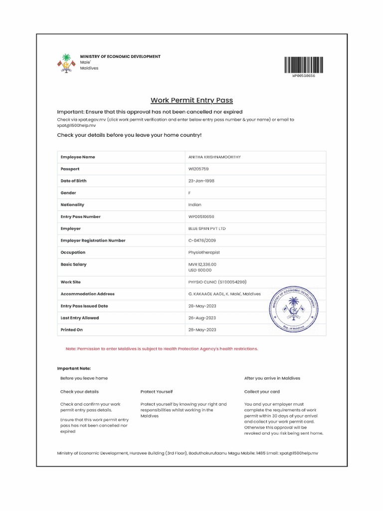 Anita Work Permit | PDF