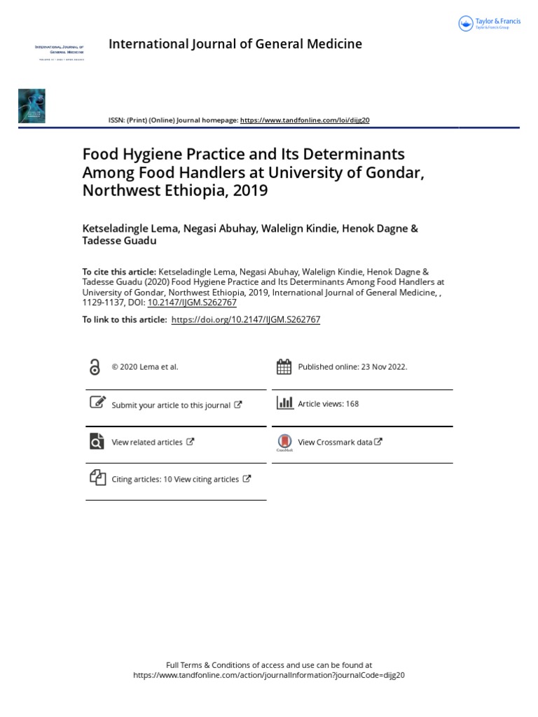 Food Hygiene Practice and Its Determinants Among Food Handlers at University of Gondar Northwest ...