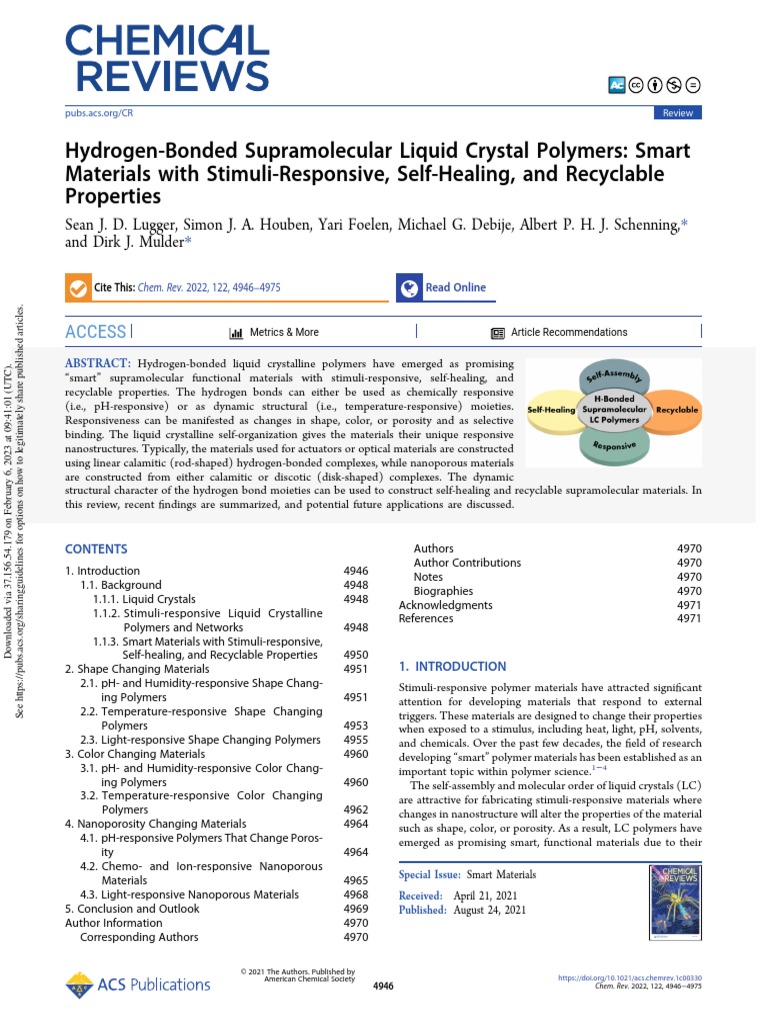 Hydrogen-Bonded Supramolecular Liquid Crystal Polymers: Smart Materials ...