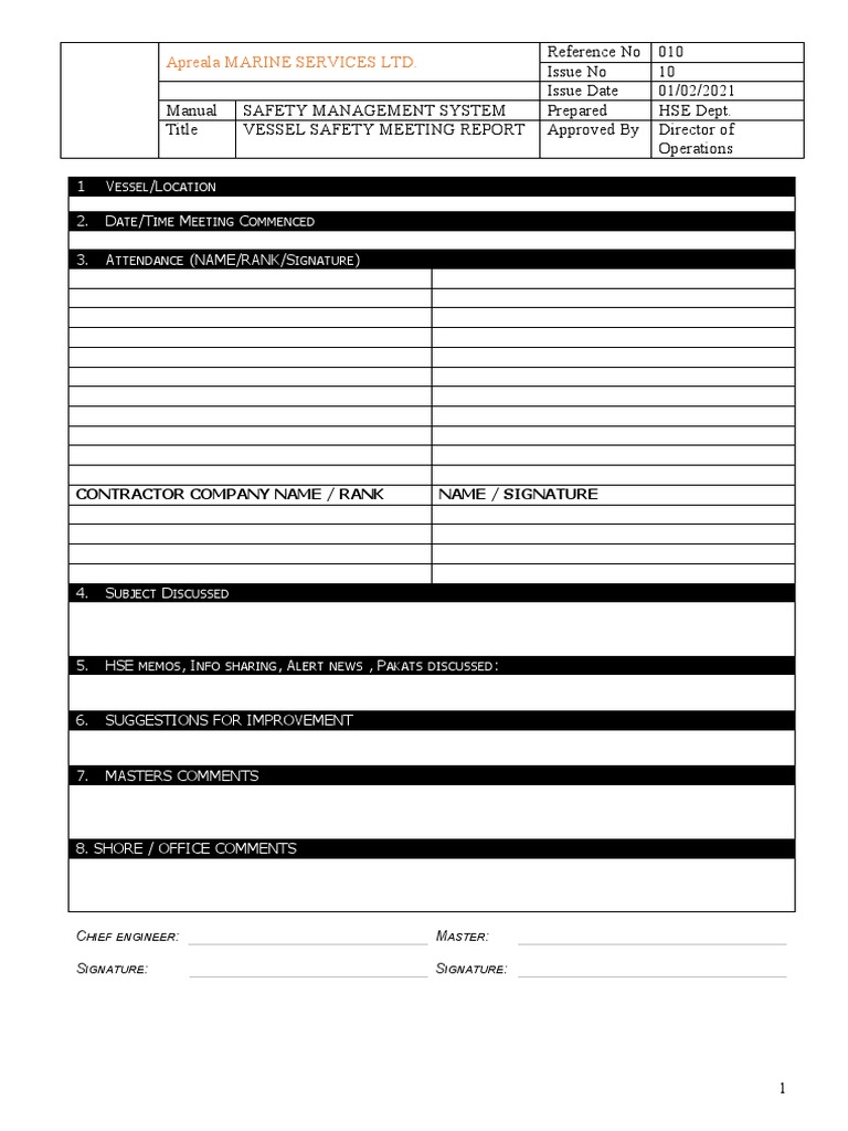 SMS 002 Safety Meeting Report | PDF