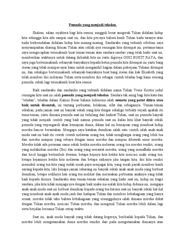 Khotbah Pemuda Yang Menjadi Teladan | PDF