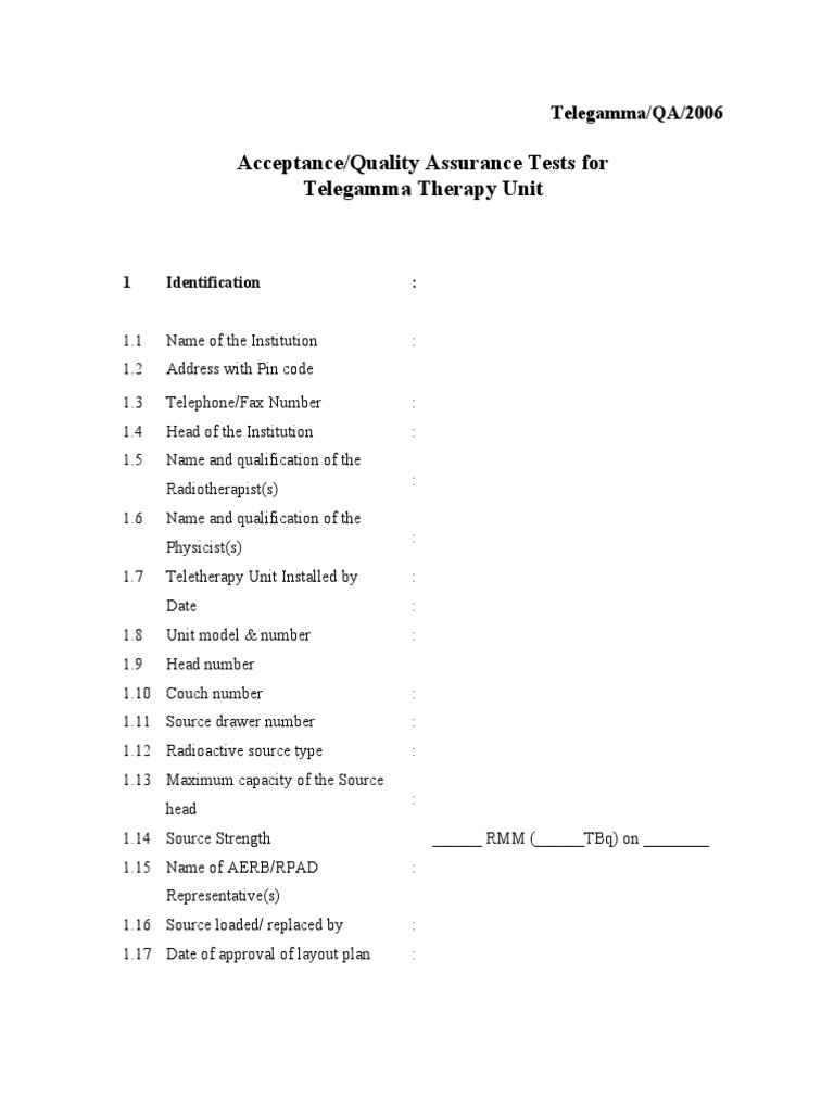 QA Telecobalt (AERB) Protocol | PDF