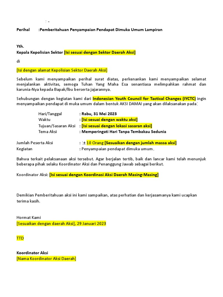 Format Surat Pemberitahuan Aksi | PDF