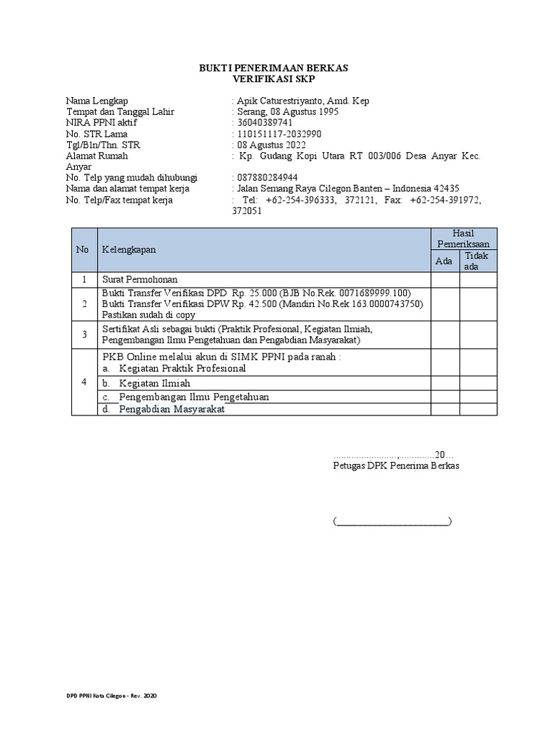 Bukti Penerimaan Berkas SKP | PDF