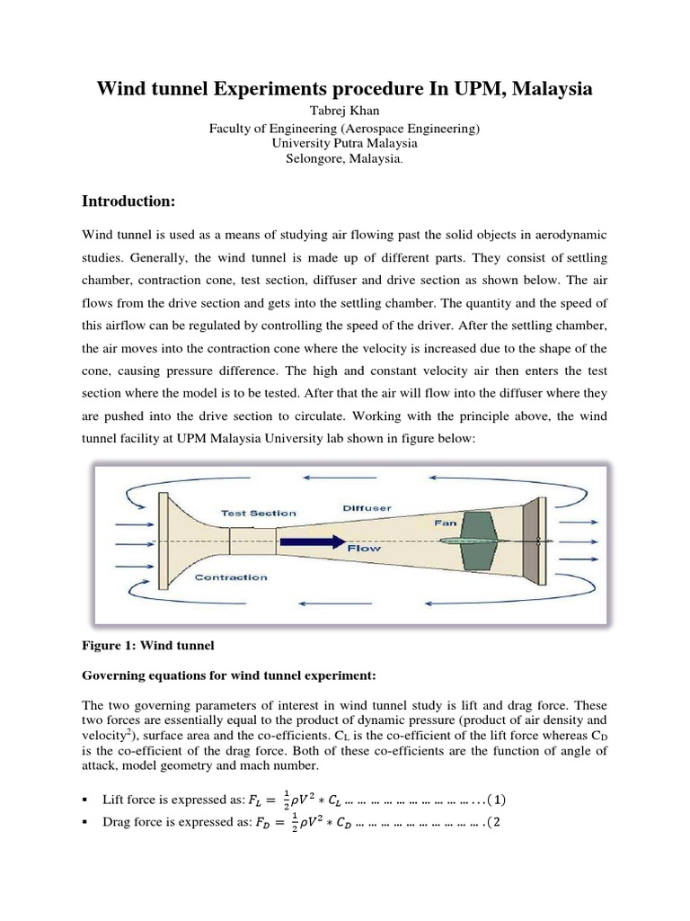 UPM Wind Tunnel Experiment Procedure | PDF | Lift (Force) | Wind Tunnel