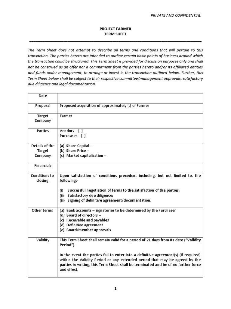 Term Sheet Template | PDF | Law