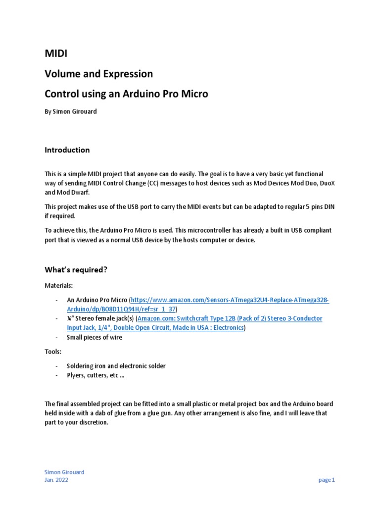 Arduino MIDI Volume-Expression | PDF | Arduino | Computer Hardware Arduino MIDI Volume-Expression | PDF | Arduino | Computer Hardware