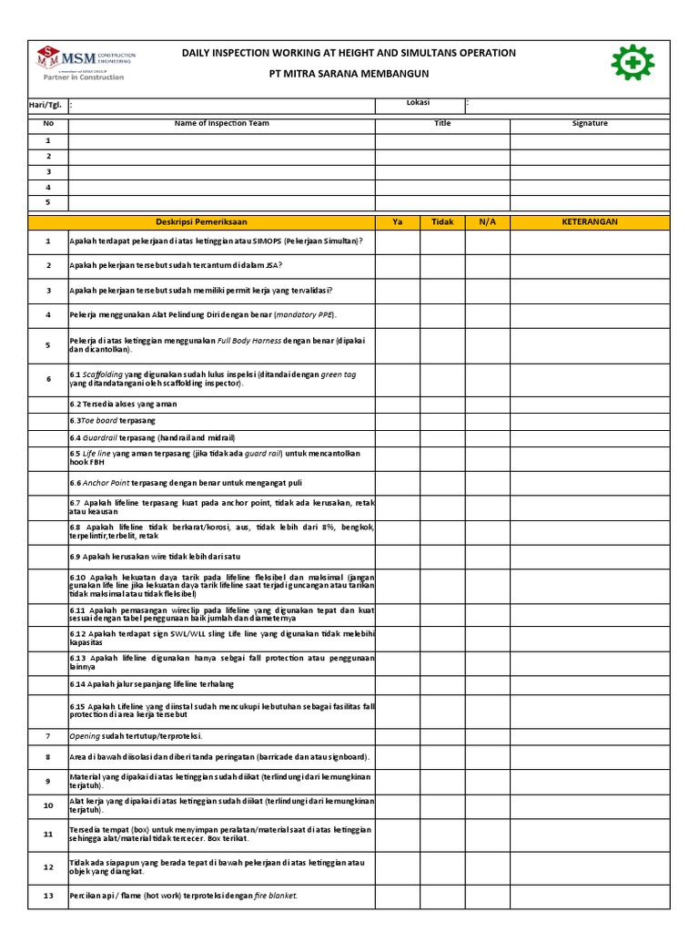 Form Inspeksi Wah Dan Simops (Updated) | PDF