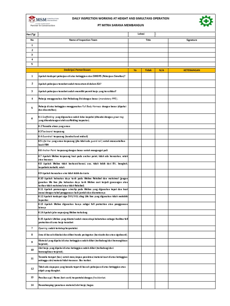 FORM INSPEKSI WAH DAN SIMOPS | PDF