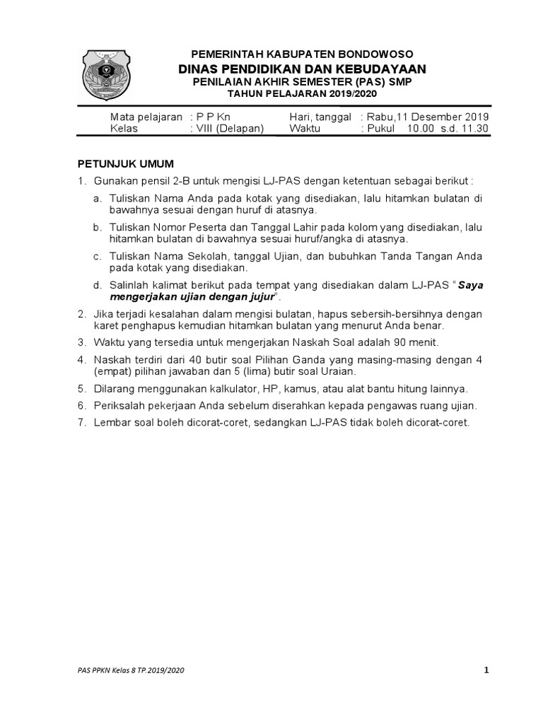 Master Soal PAS PPKN Kls 8 | PDF