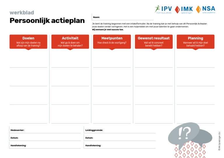Werkblad Persoonlijk Actieplan 22.07 - IPV IMK NSA | PDF