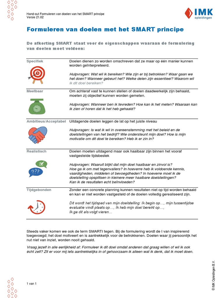 Formuleren van doelen met SMART 20.10 | PDF