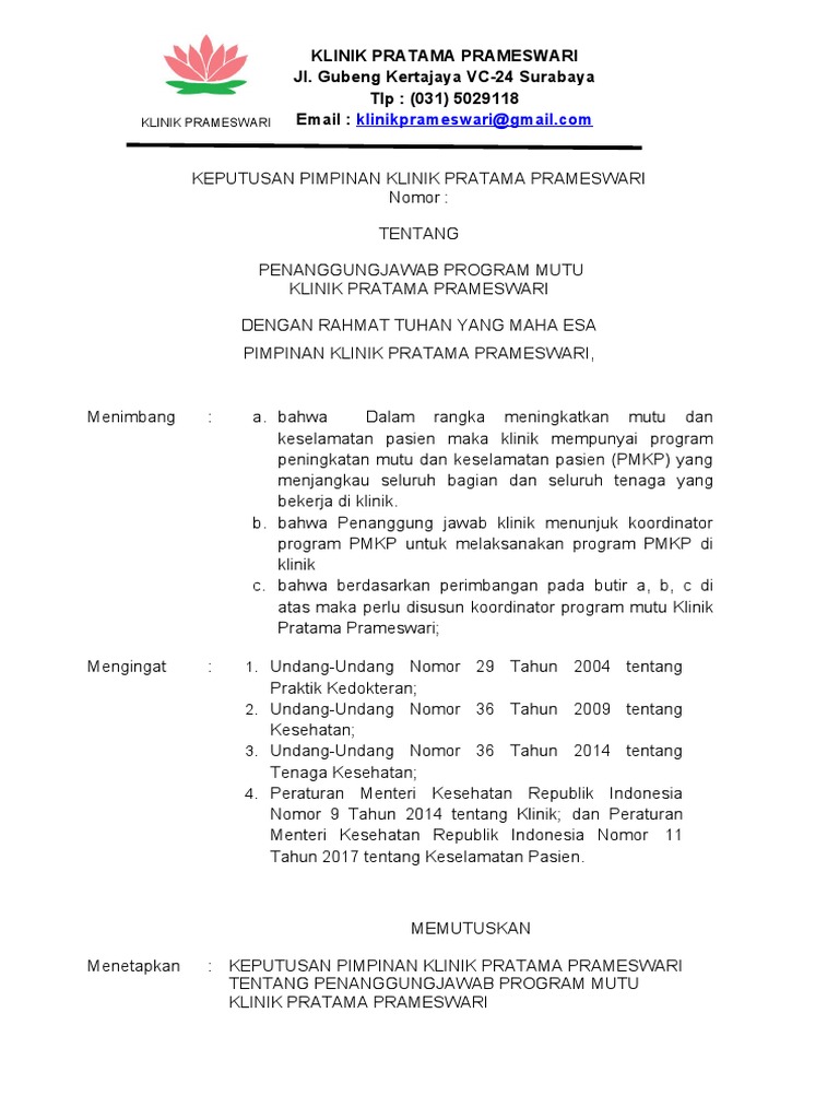 II.1.1.. SK PJ Program Mutu | PDF | Kesehatan Holistik