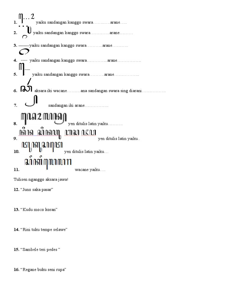Soal Aksara Jawa Kelas 4 | PDF Soal Aksara Jawa Kelas 4 | PDF