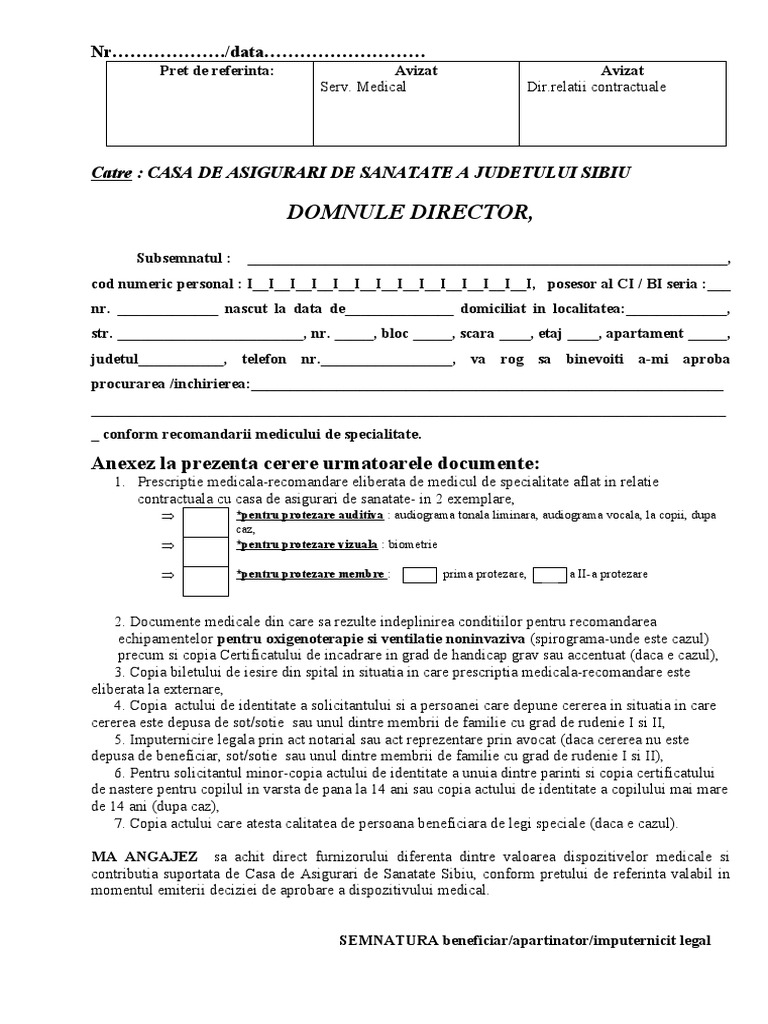 Model Cerere Dispozitive Medicale | PDF