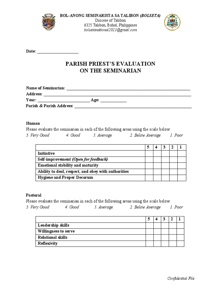Seminarian Evaluation Form - Talibon | PDF