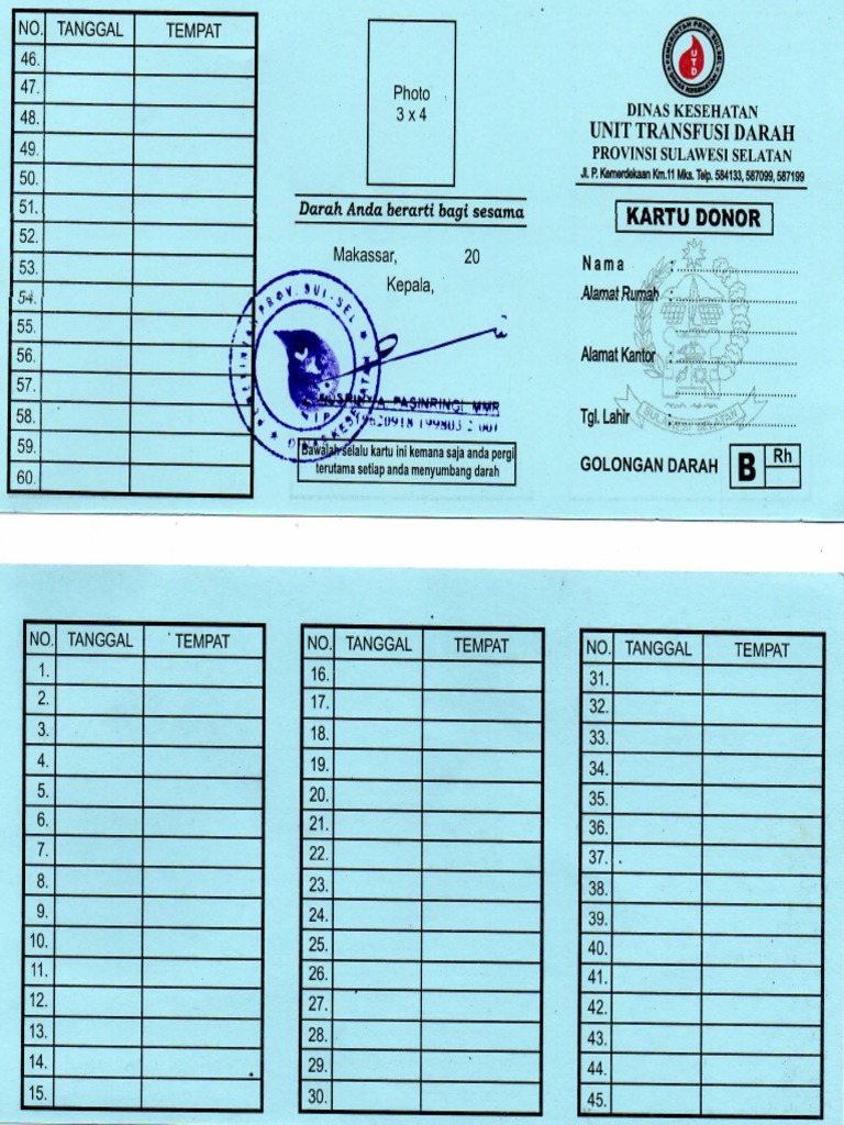 Kartu Donor | PDF
