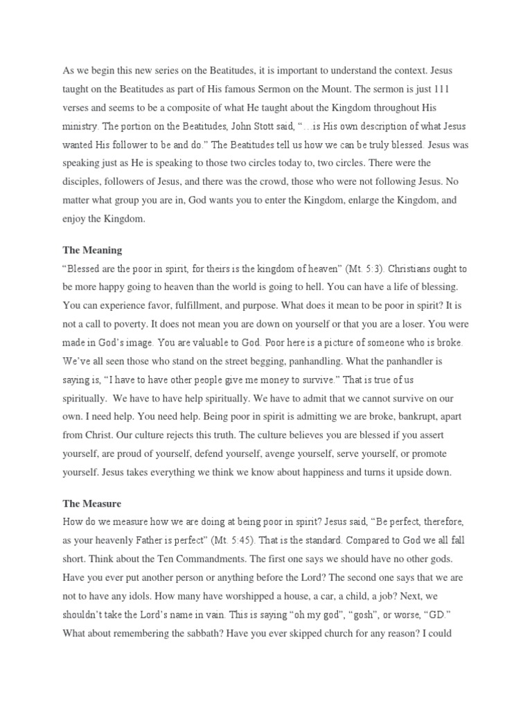 Poor in Spirit | PDF | Jesus | Beatitudes