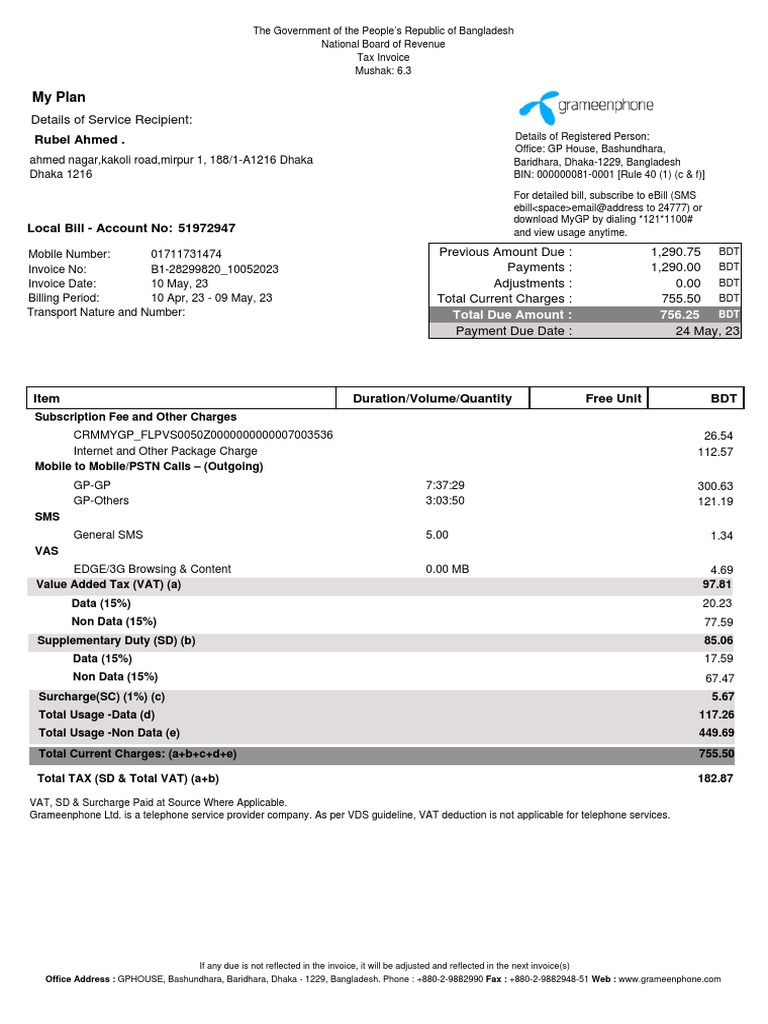 Bill April | PDF | Value Added Tax | Invoice