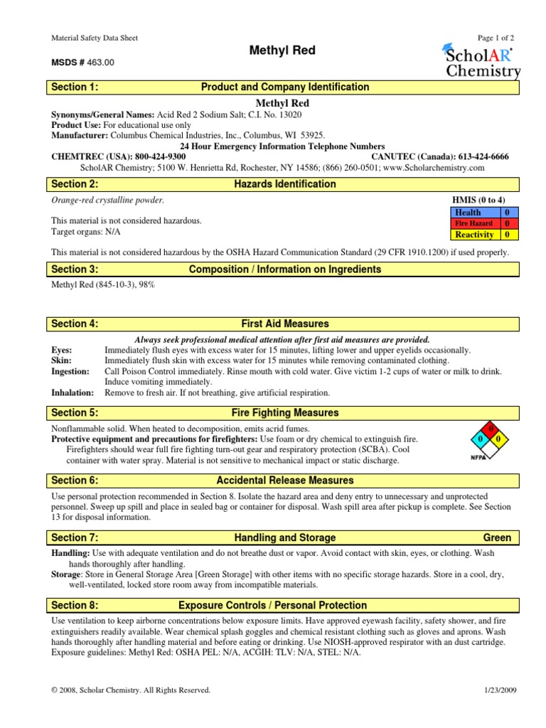 MSDS Sheets_Methyl_Red_463_00 | PDF