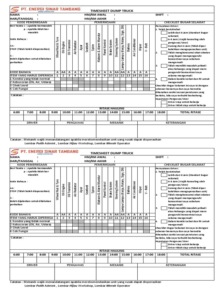 Form Timesheet DT Hauling | PDF
