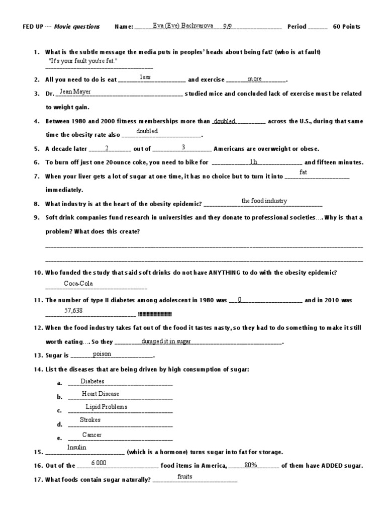 Fed Up Documentary Worksheet | PDF