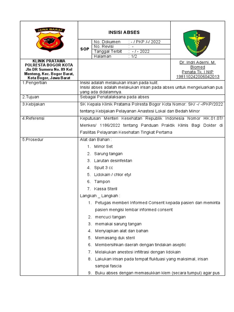 PKP 8 Elemen 1 ANESTESI DAN BEDAH - SOP INSISI ABSES | PDF
