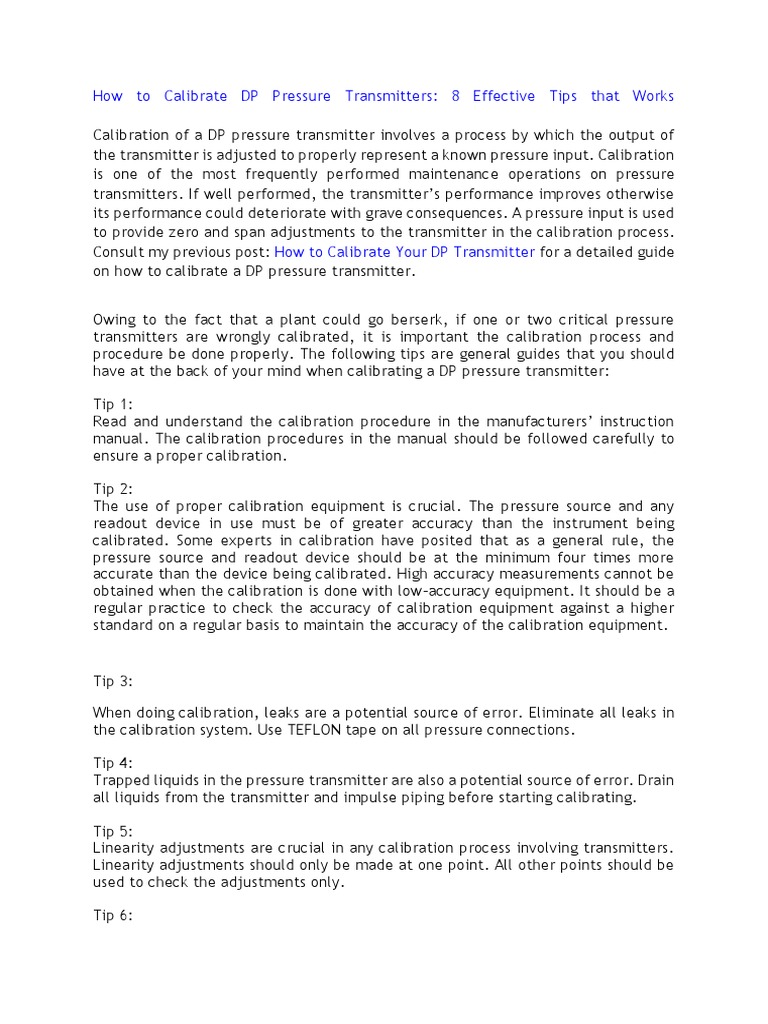 Calibrate DP TXR | PDF | Calibration | Equipment