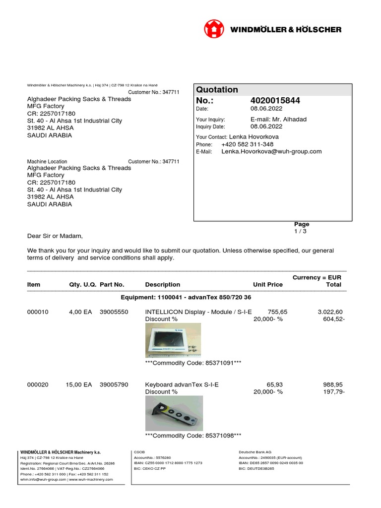 01 - Quotation 4020015844 | PDF | Service Industries