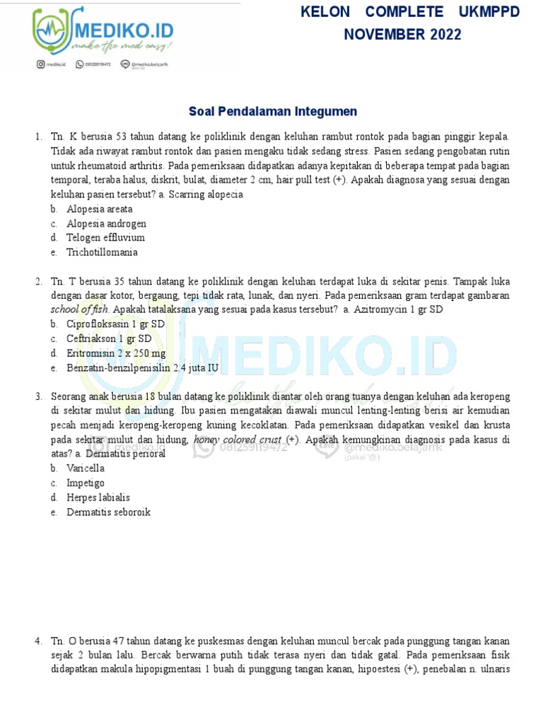 Soal Pendalaman Integumen Complete November 2022 | PDF