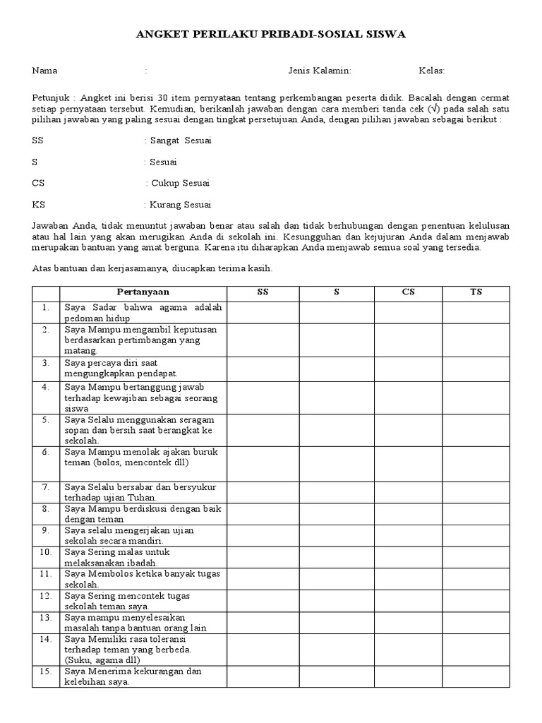 Angket & Pedoman Smak Petra Malang | PDF