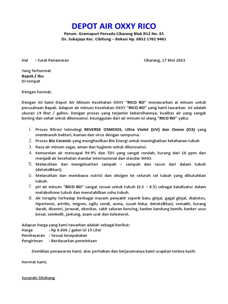 Surat Penawaran Air Rico | PDF