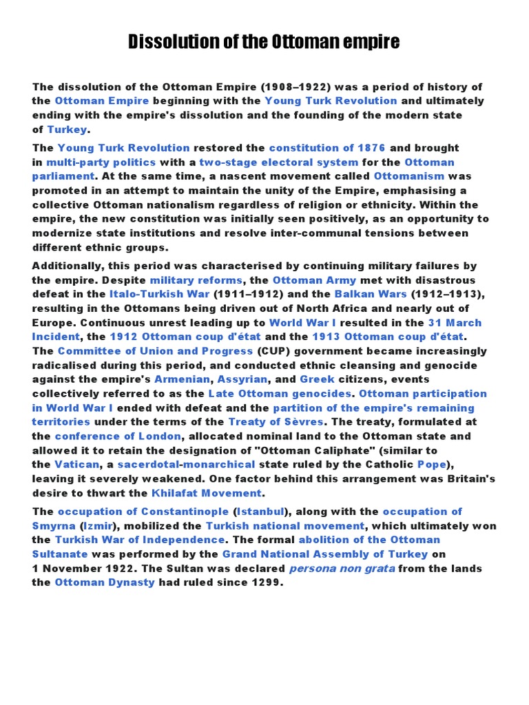 Dissolution of The Ottoman Empire | PDF | Ottoman Empire | Politics Of ...