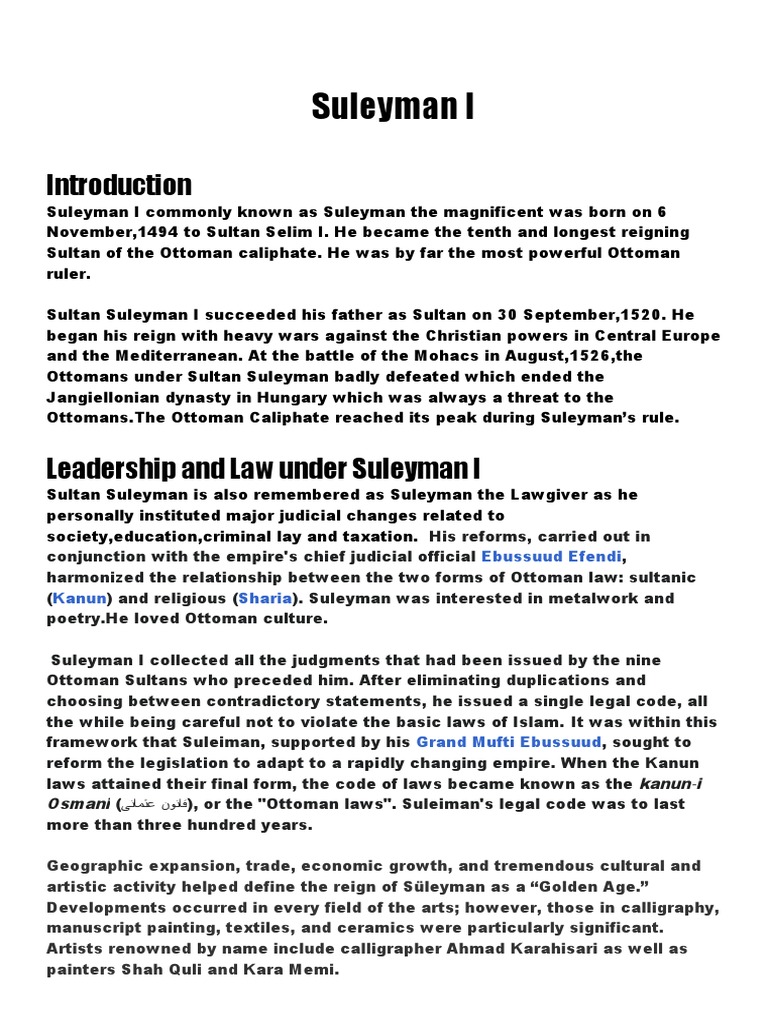 Suleyman I | PDF | Ottoman Empire | Politics Of The Ottoman Empire