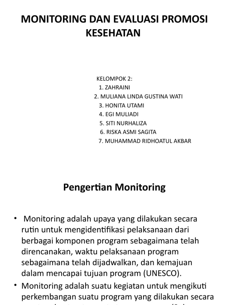 Monitoring Dan Evaluasi Promosi Kesehatan Promkes Smester 2 | PDF