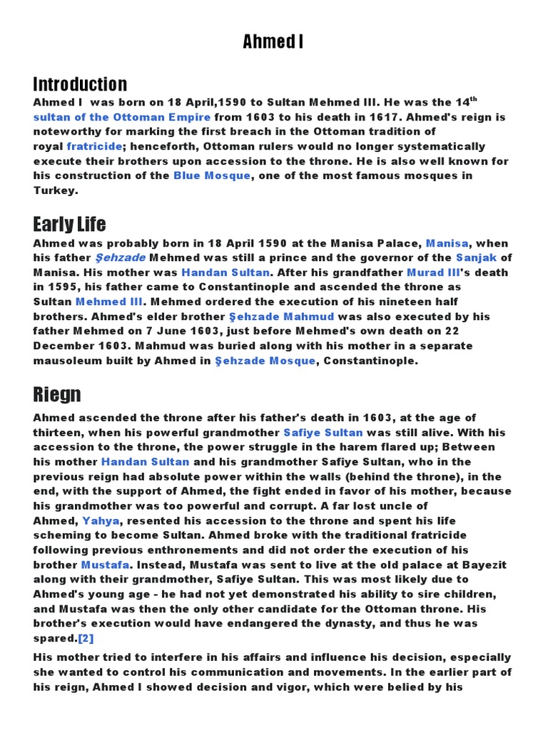 Ahmed I | PDF | Ottoman Empire | Muslim Empires