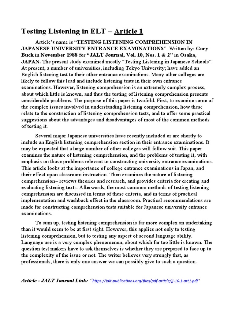 Testing Listening in ELT | Download Free PDF | Language Education ...