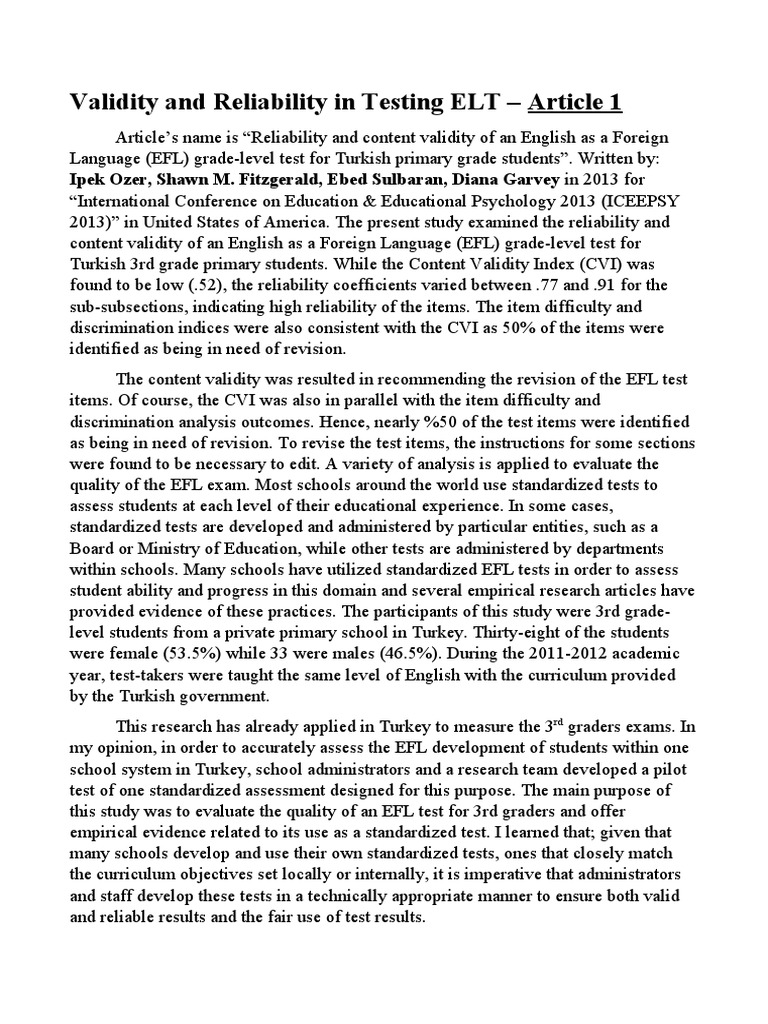 Validity and Reliability in Testing ELT | PDF | Educational Assessment ...