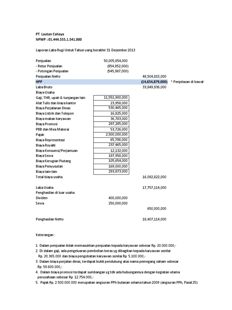 Contoh Rekonsiliasi Fiskal PT Lautan | PDF