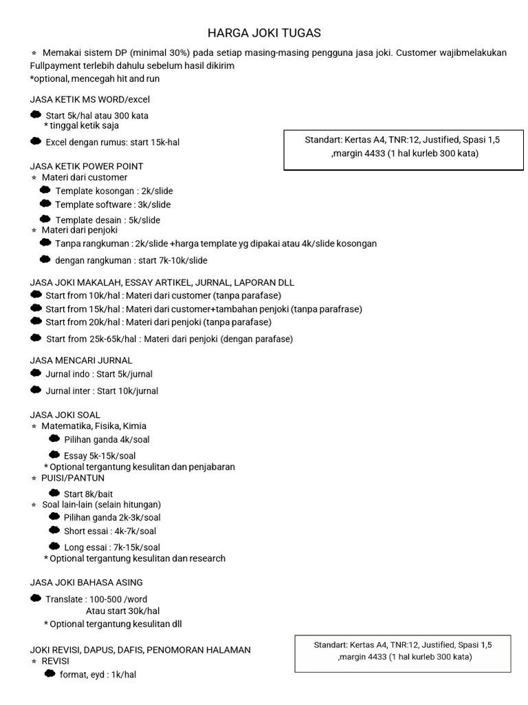 Pricelist Joki | PDF