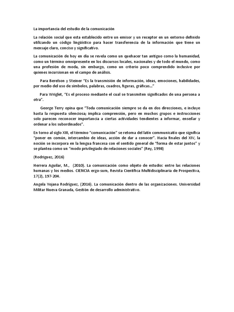 La Importancia Del Estudio De La Comunicación Pdf Comunicación
