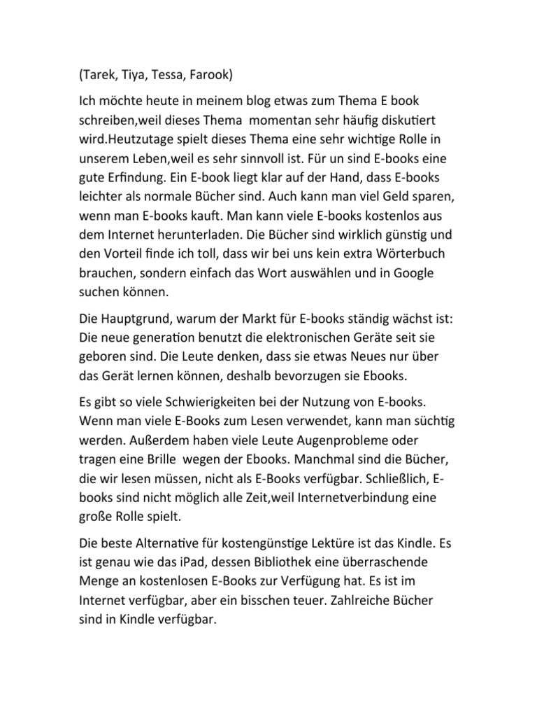 B2 Schreiben (Nutzung Von E-Books) | PDF