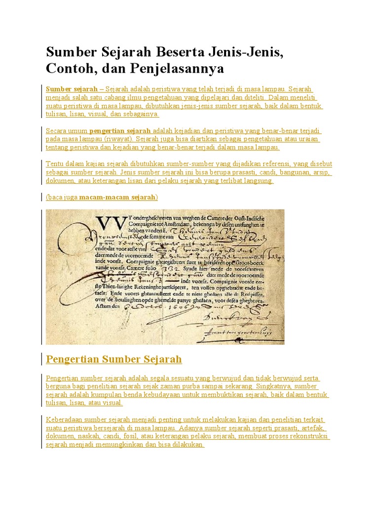 Jenis dan Contoh Sumber Sejarah | PDF | Sejarah