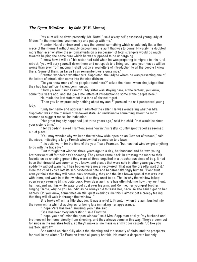 "The Open Window: Key Questions & Answers" | PDF | Irony | Saki