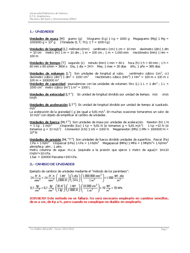 Formulas MSU UPV | PDF | Pascal (Unidad) | Tonelada