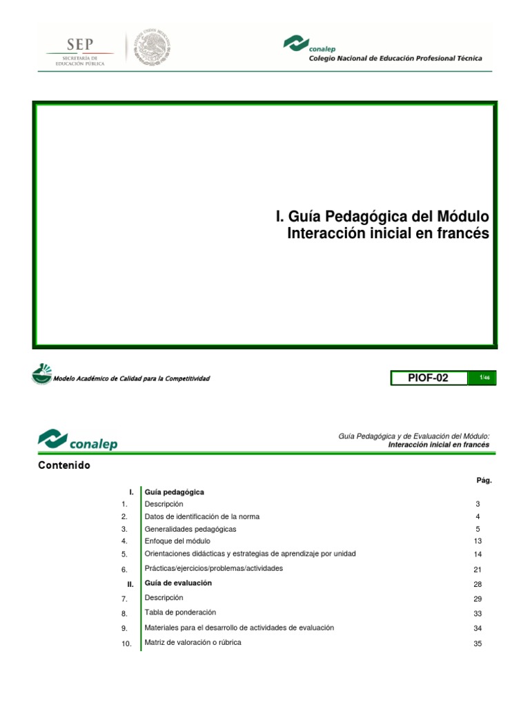 I. Guía Pedagógica Del Módulo Interacción Inicial en Francés. Modelo Académico de Calidad para ...