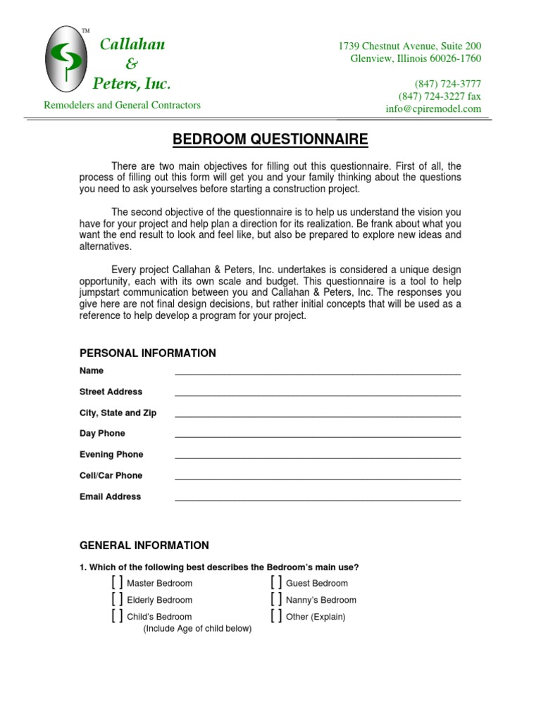Bedroom Questionnaire | PDF | Lighting | Decorative Arts