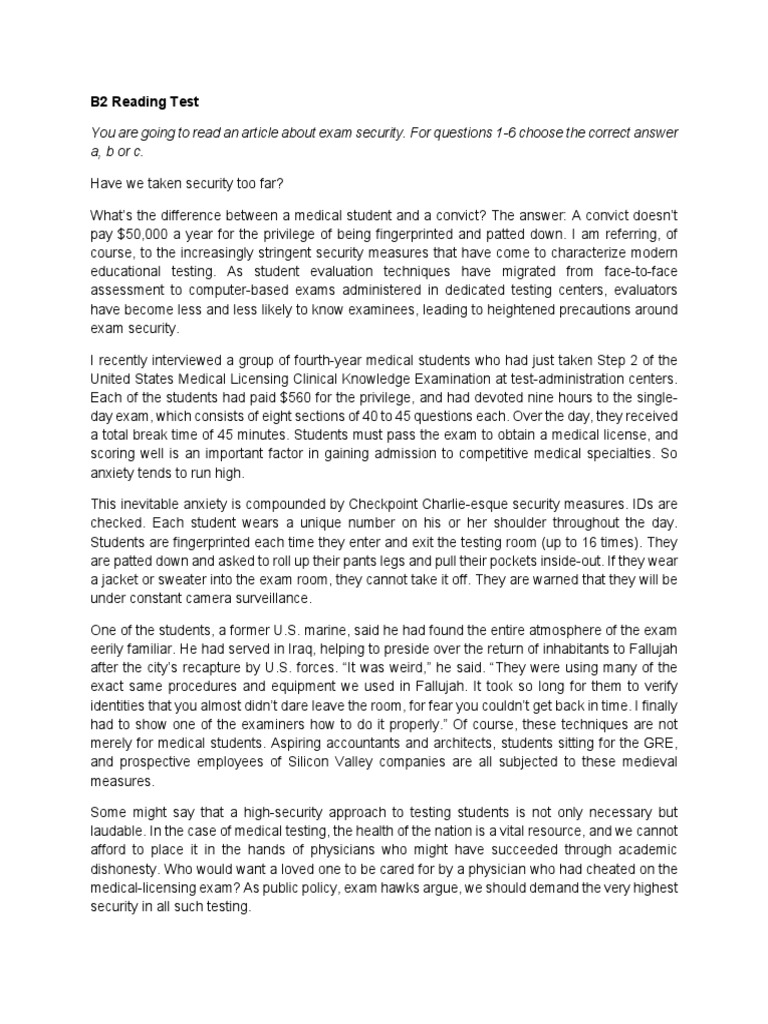 B2 Reading Test (FCE 7.2) | PDF | Medical School | Health Care