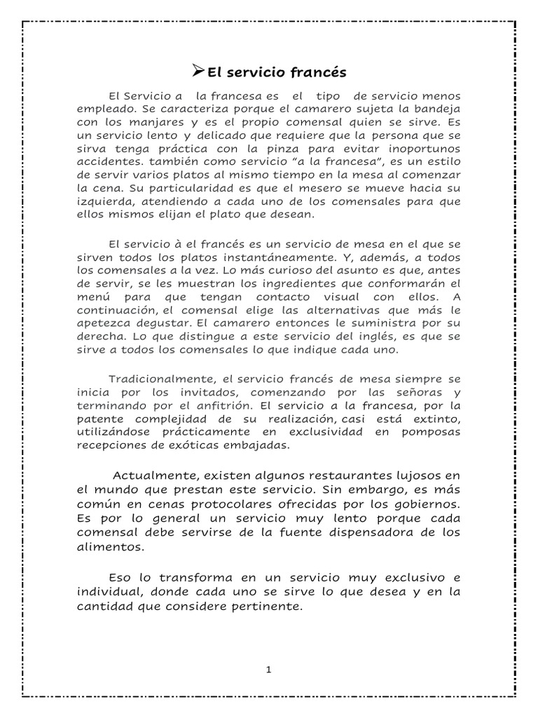 El Servicio Francés | PDF | Camareros | Alimentos